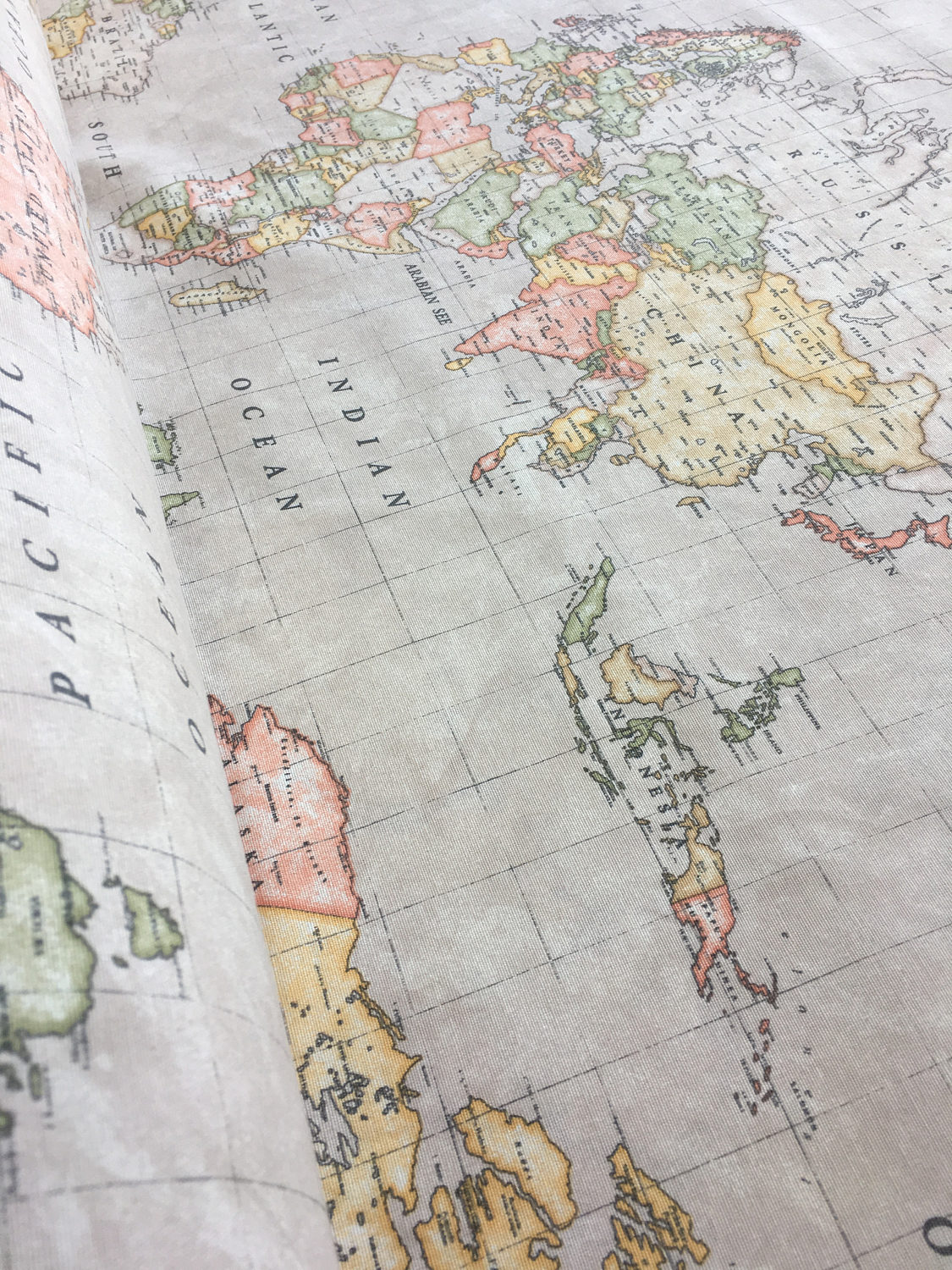 BEIGE WORLD MAP 3 Designer Curtain Upholstery cotton fabric material ...