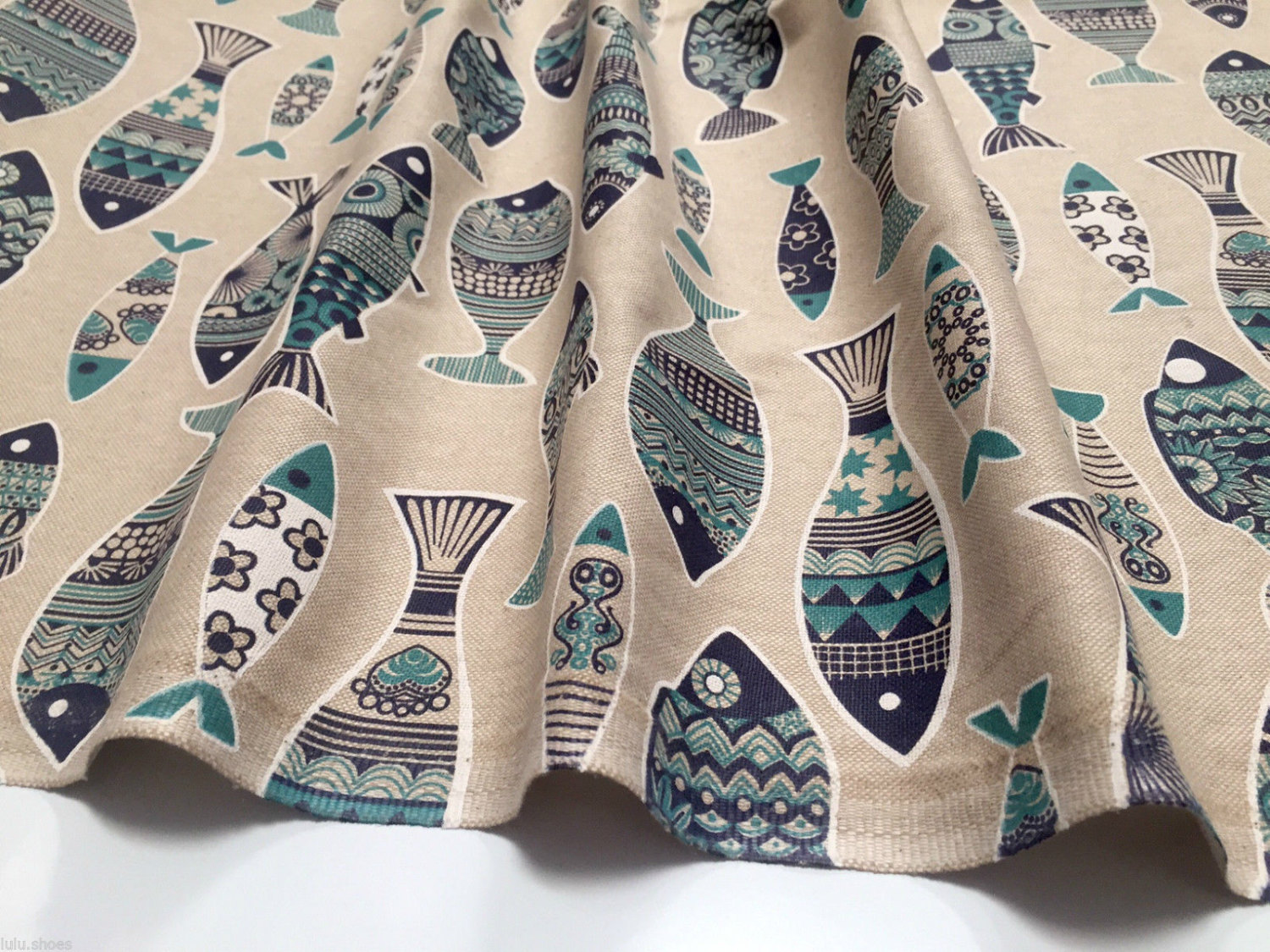 Blue Fish Marine Fabric Linen Look Home Decor Curtain Upholstery ...