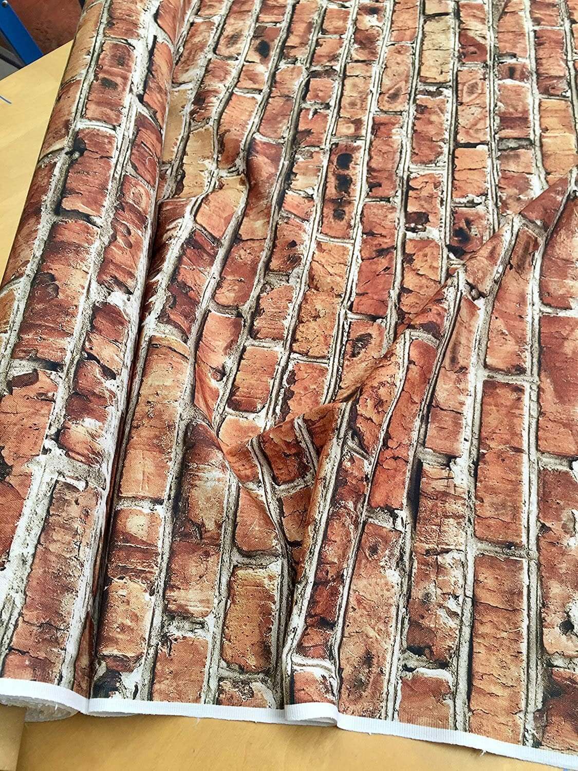 DIGI BRICK WALL Effect Cotton Fabric - Red Bricks Stone Wall Print ...