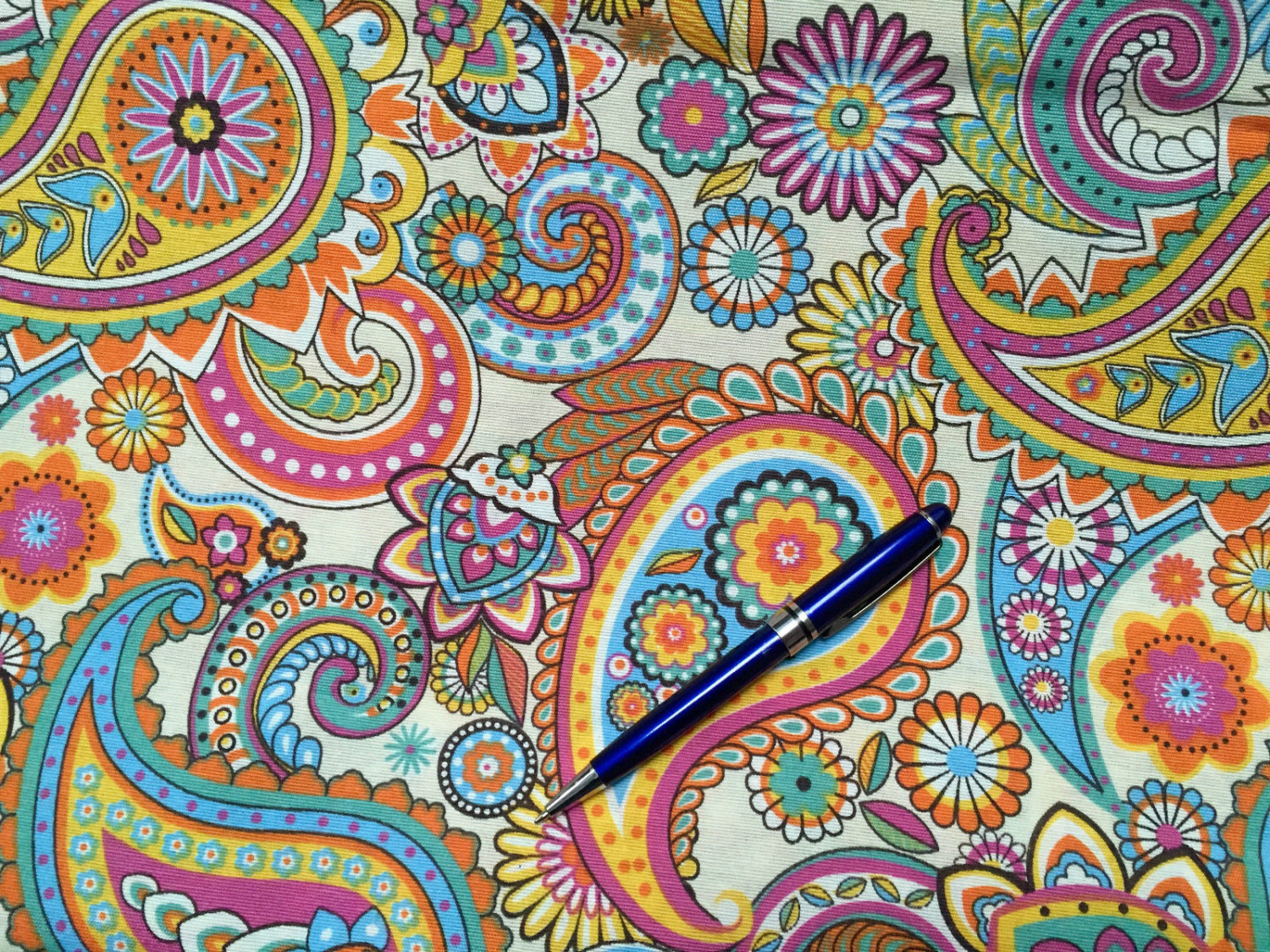 Cream Paisley Fabric Designer Curtain Upholstery Cotton Material Floral ...