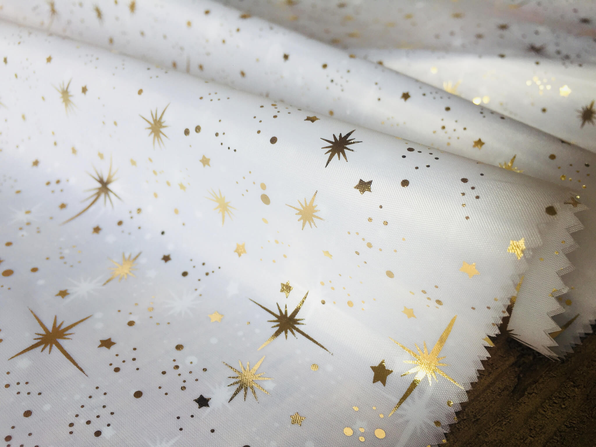Ice Star Silk Taffeta Satin Fabric with Gold Foil Stars - Wedding ...