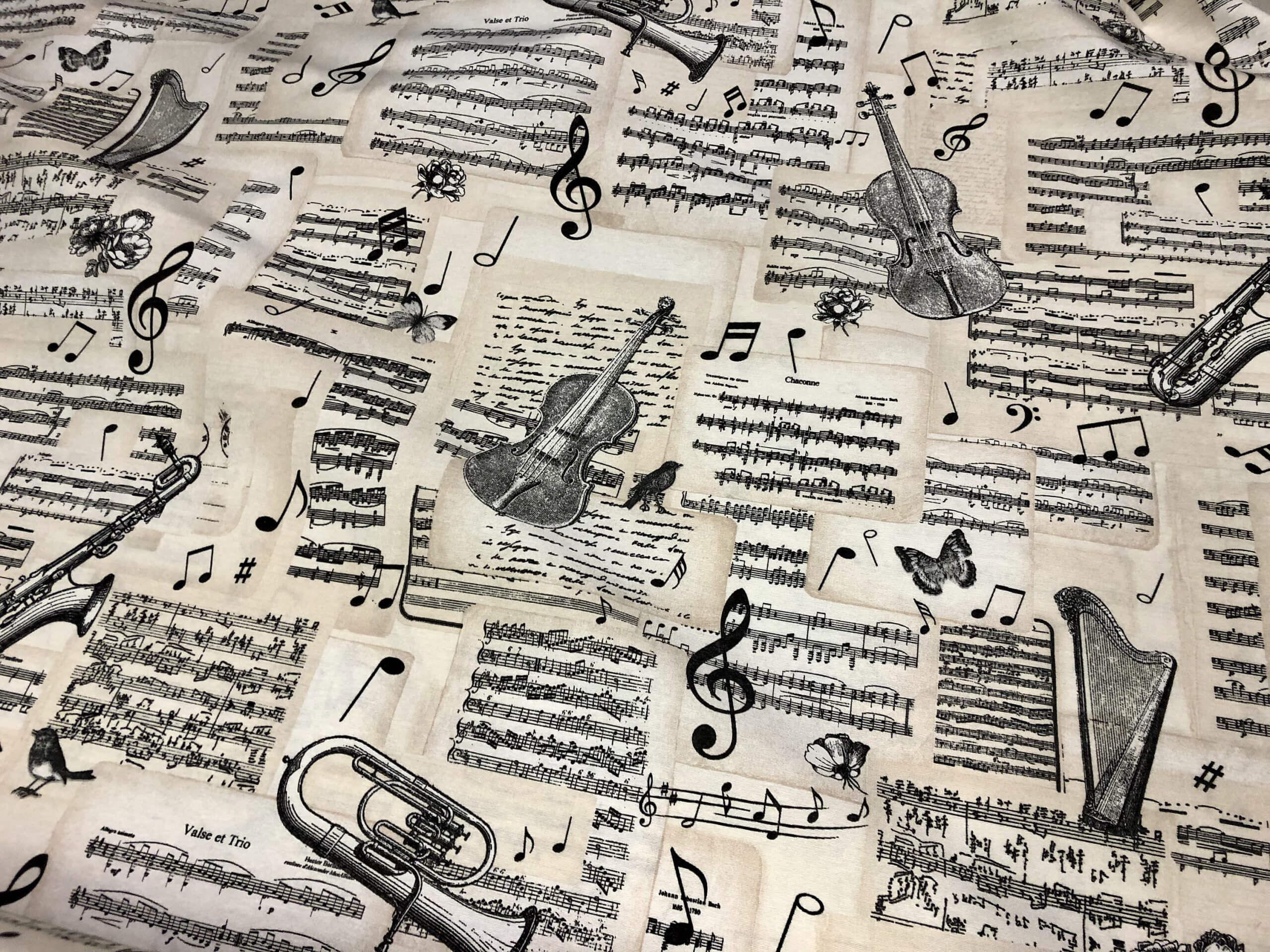 Vintage Violin & Music Notes Fabric for Curtains Upholstery cotton ...