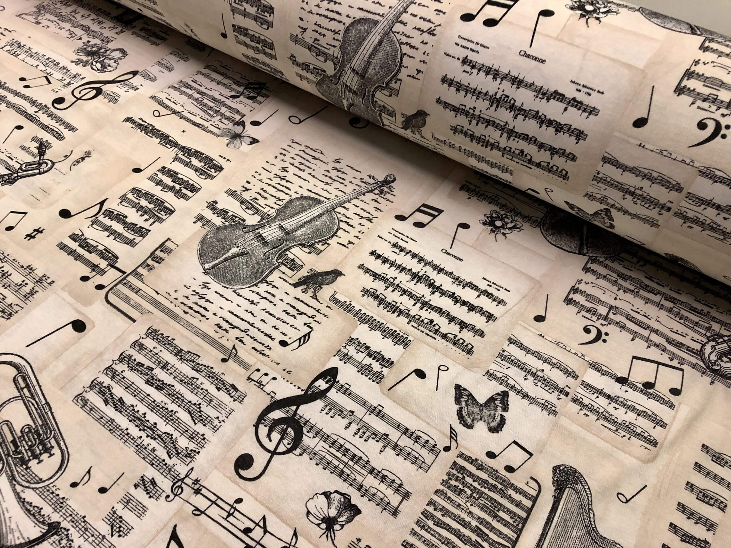 Vintage Violin & Music Notes Fabric for Curtains Upholstery cotton ...