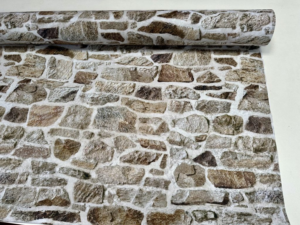 Beige Stone Effect Fabric , Stone Wall Print Fabric, Extra width backdrop