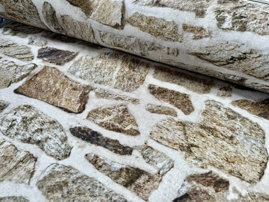 Beige Stone Effect Fabric , Stone Wall Print Fabric, Extra width backdrop