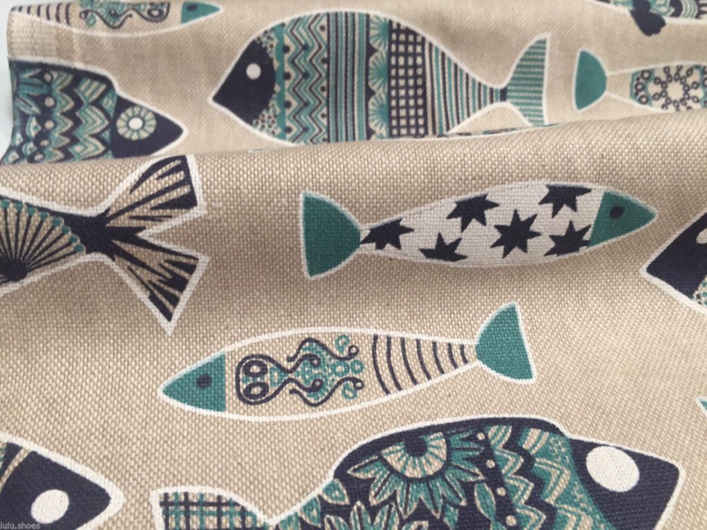 Blue Fish Marine Fabric Linen Look Home Decor Curtain Upholstery ...