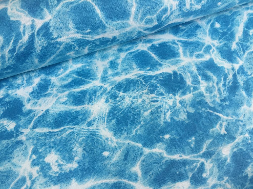 Blue Ocean Water Sky Clouds Effect Cotton Fabric for Curtain Upholstery ...