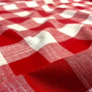 Red & White Gingham Linen Checked Linen Fabric Plaid Material Buffalo ...