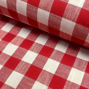 Red & White Gingham Linen Checked Linen Fabric Plaid Material Buffalo ...