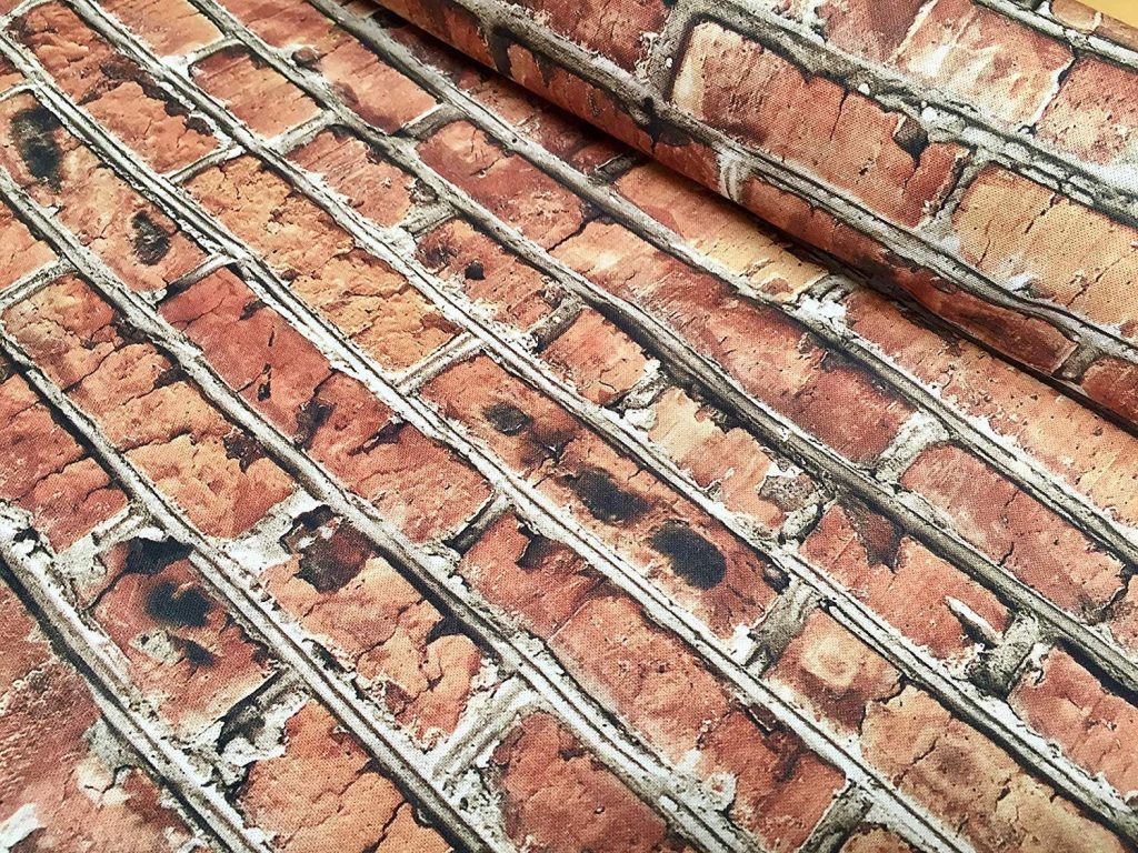 DIGI BRICK WALL Effect Cotton Fabric - Red Bricks Stone Wall Print ...