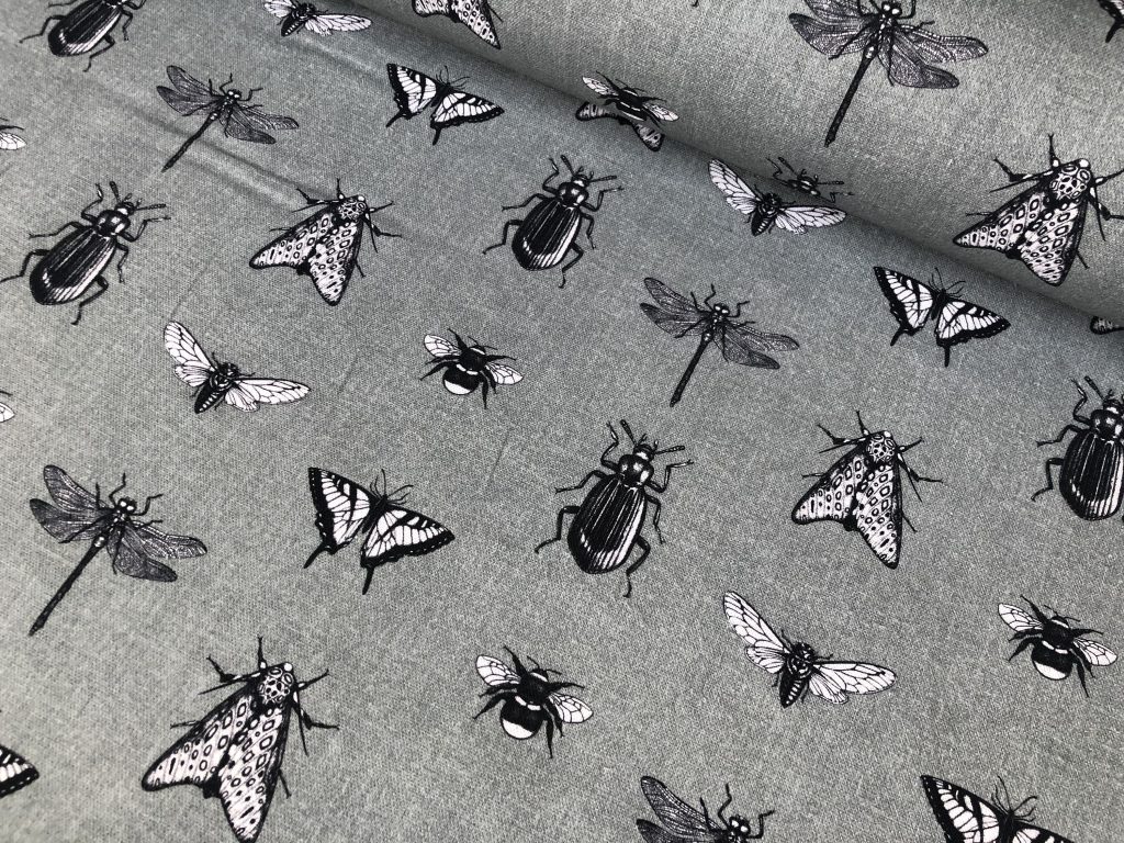 Grey Bugs & Insects Fabric for Curtains Upholstery Dressmaking - Bee ...