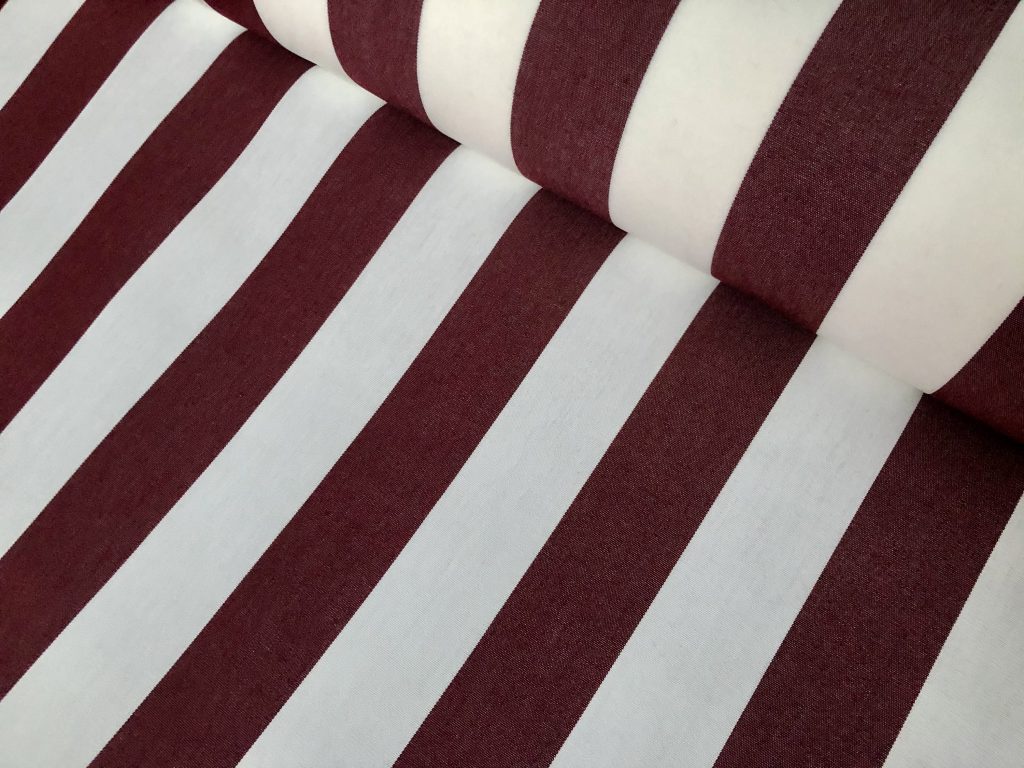 Burgundy & White Striped DRALON Outdoor Fabric Acrylic Teflon ...
