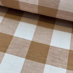 LIGHT BROWN & WHITE Checks Gingham Checked Linen Fabric Plaid Material ...