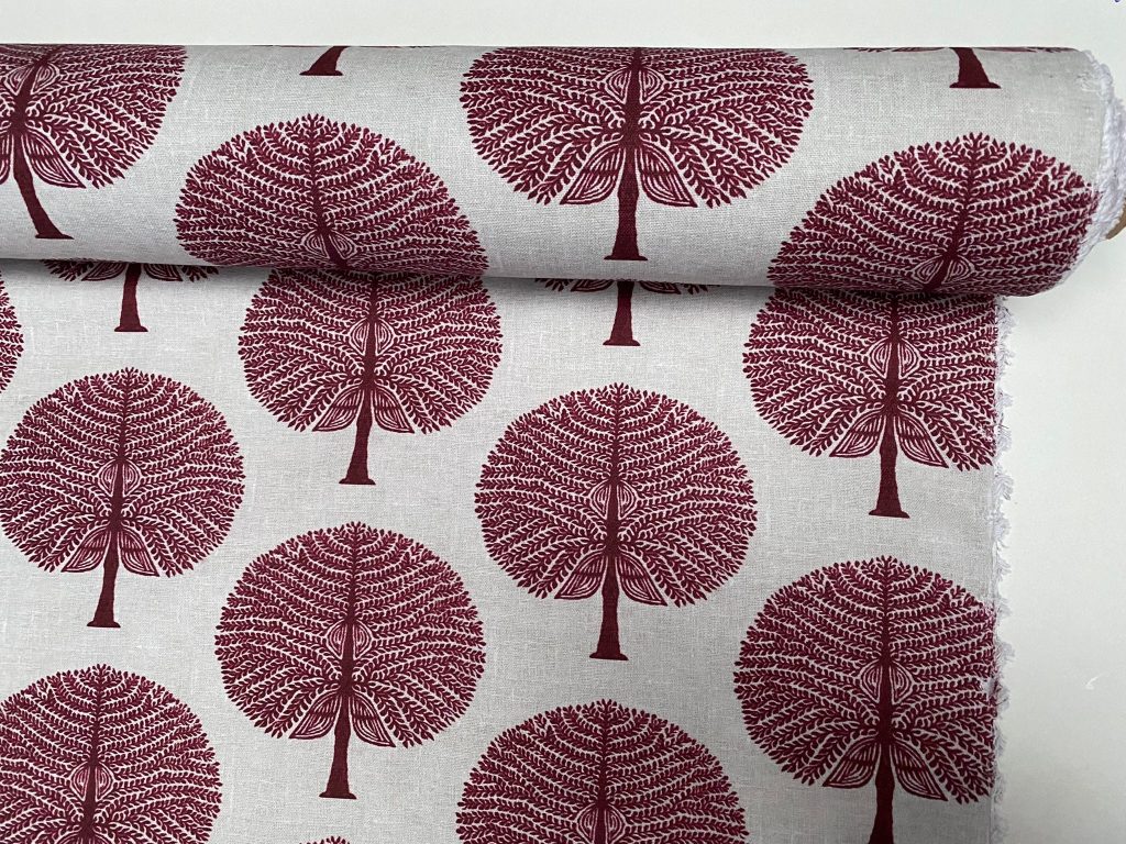 BURGUNDY RED Mulberry Tree 100% Cotton Fabric Natural Material Home ...