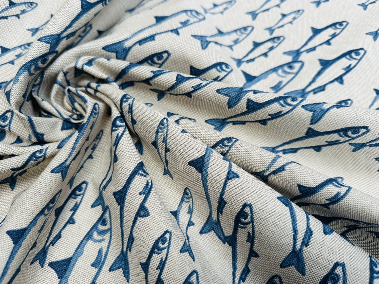 Sardine Fish Fabric Linen Look Marine Print - Curtain Upholstery ...