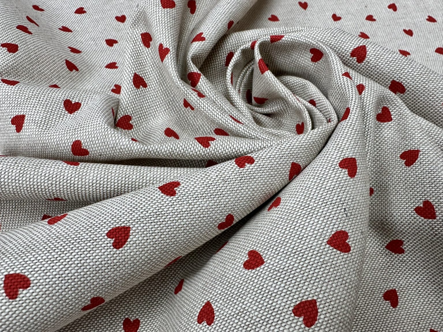 Little Red Love Hearts Fabric Linen Look Home Decor Upholstery Curtain ...