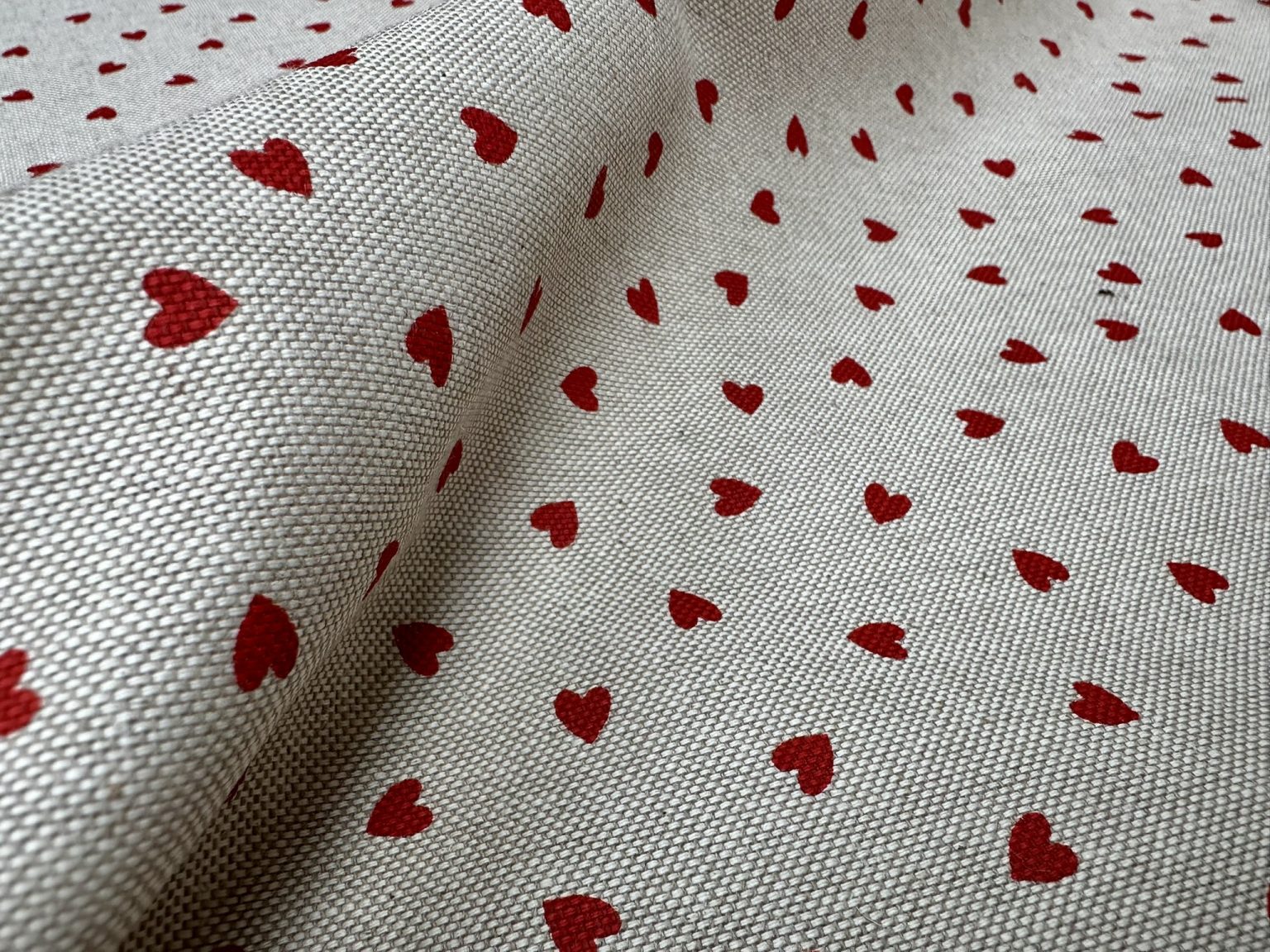 Little Red Love Hearts Fabric Linen Look Home Decor Upholstery Curtain ...