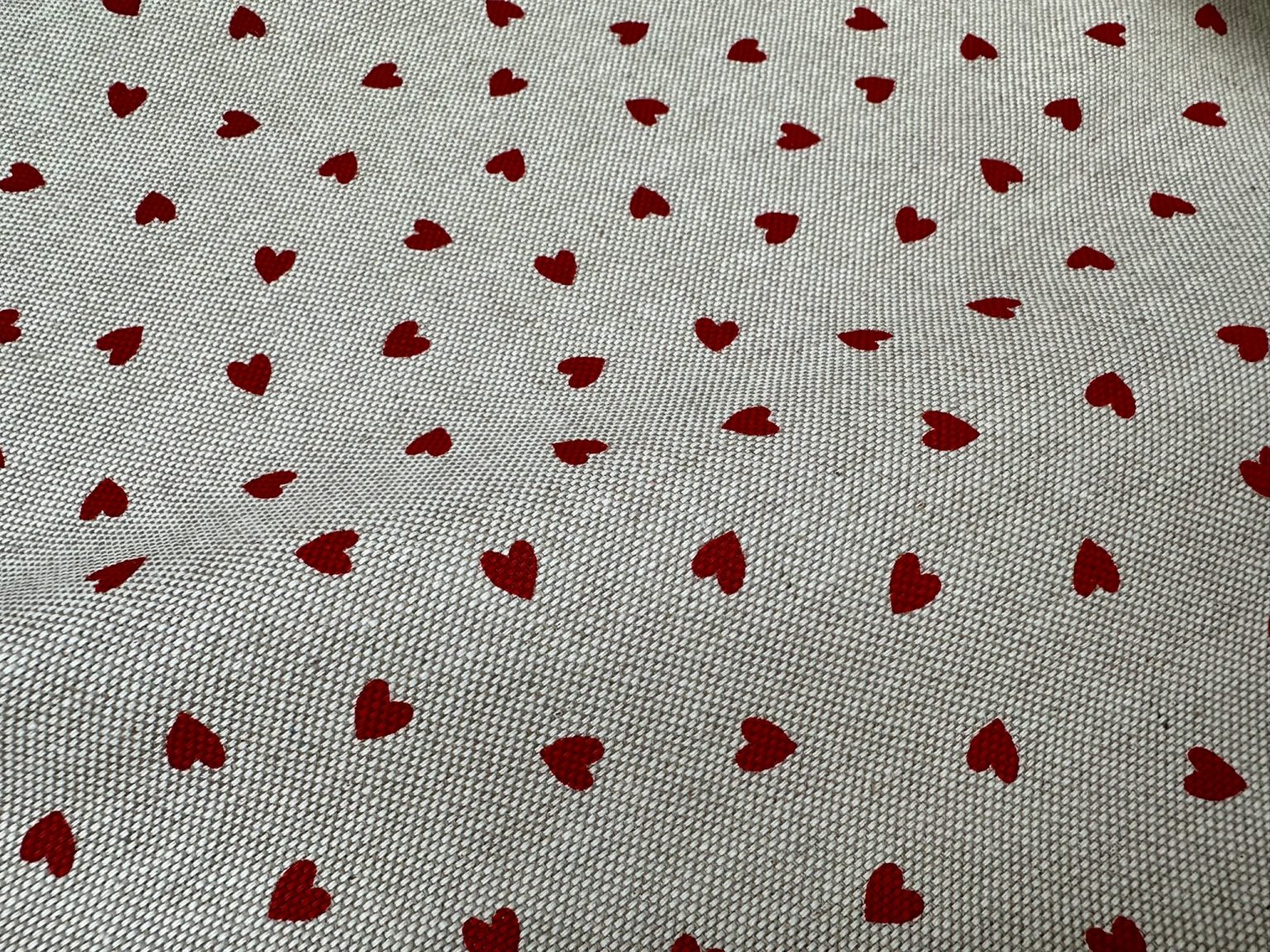 Little Red Love Hearts Fabric Linen Look Home Decor Upholstery Curtain ...